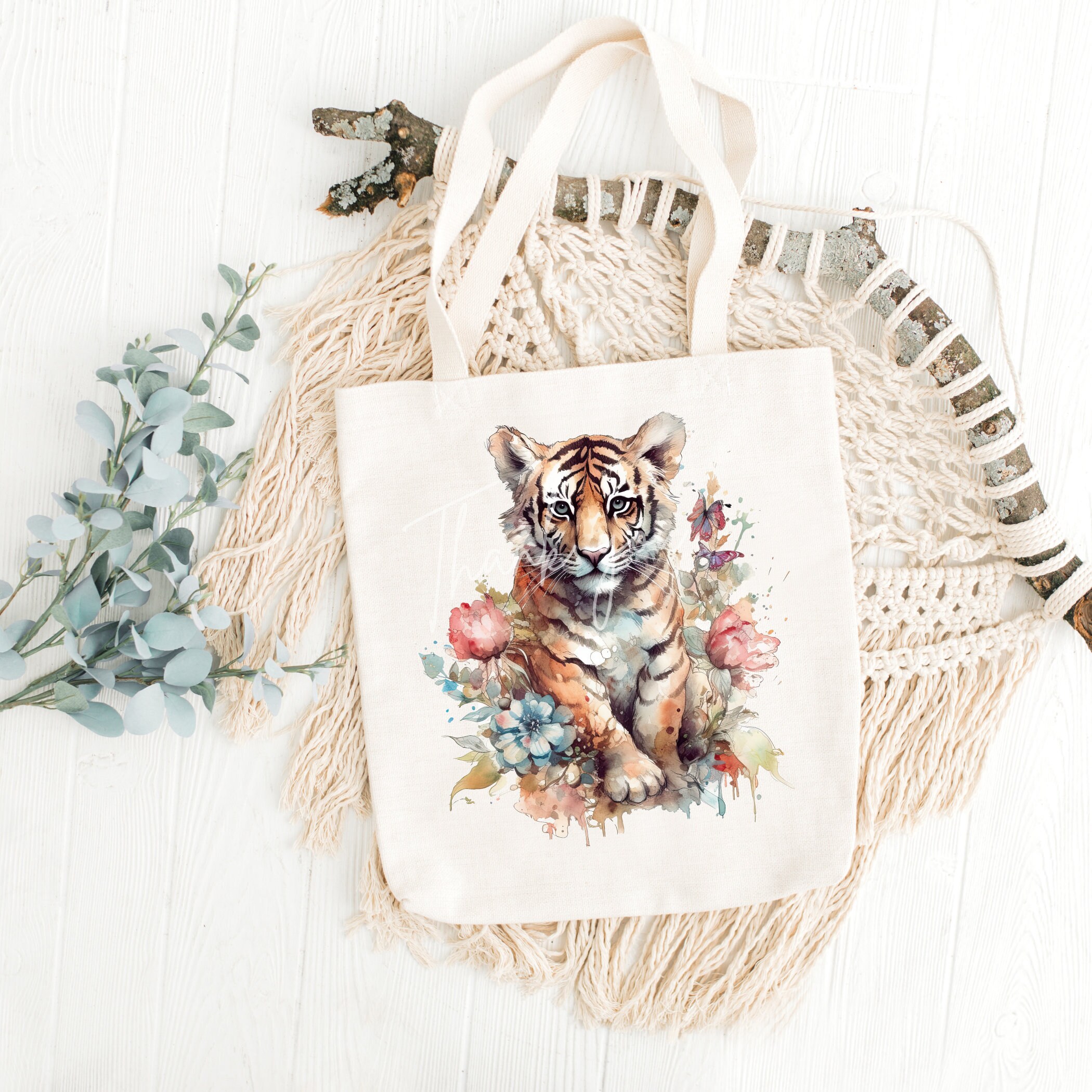 Watercolor Baby Tiger Clipart Summer Flowers Digital Download 14 High ...