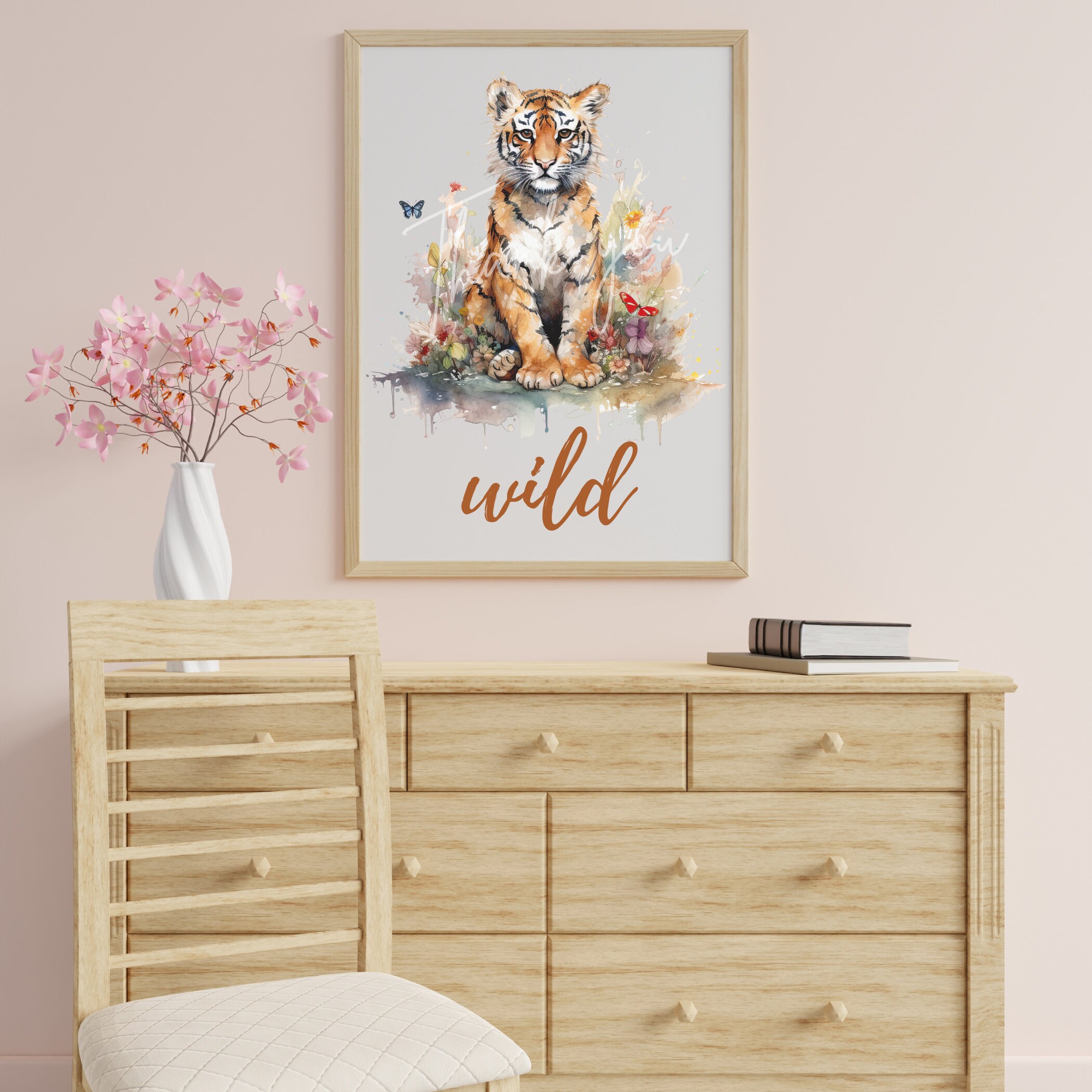 Watercolor Baby Tiger Clipart Summer Flowers Digital Download 14 High ...