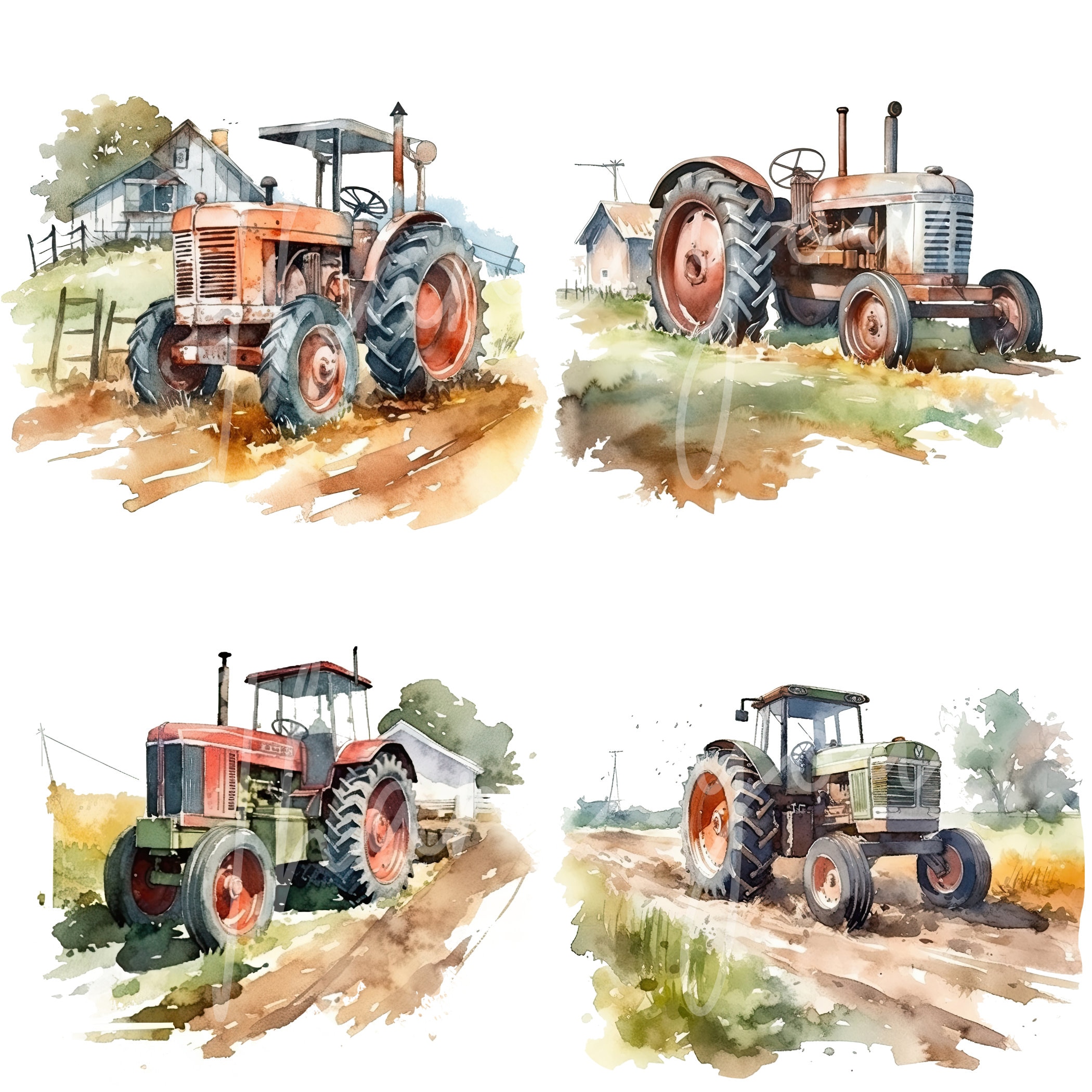 Watercolor Tractor Clipart Bundle Tractor Illustration High Quality PNG ...