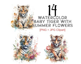 Cute Baby Tiger Clipart Digital Watercolor Illustration for - Etsy