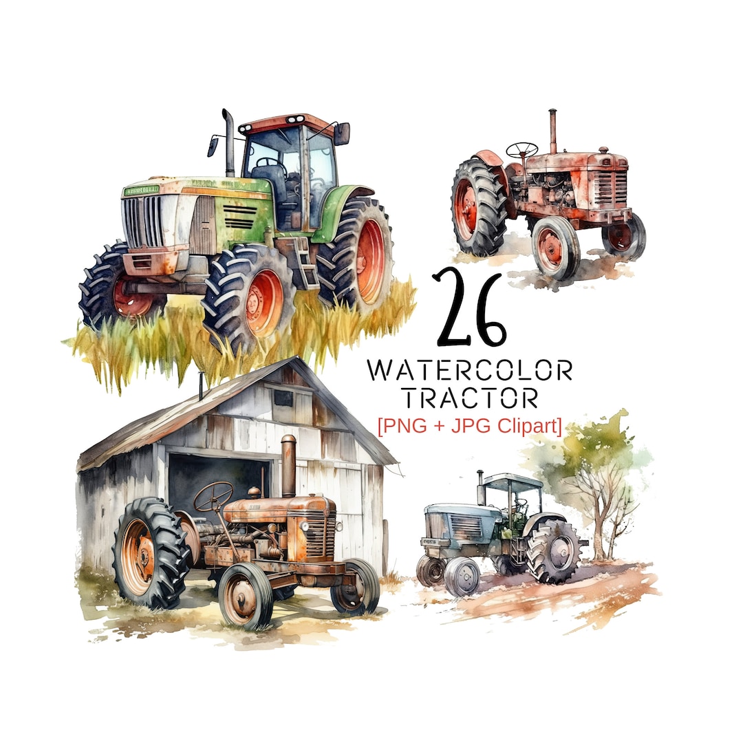 Watercolor Tractor Clipart Bundle Tractor Illustration High Quality PNG ...