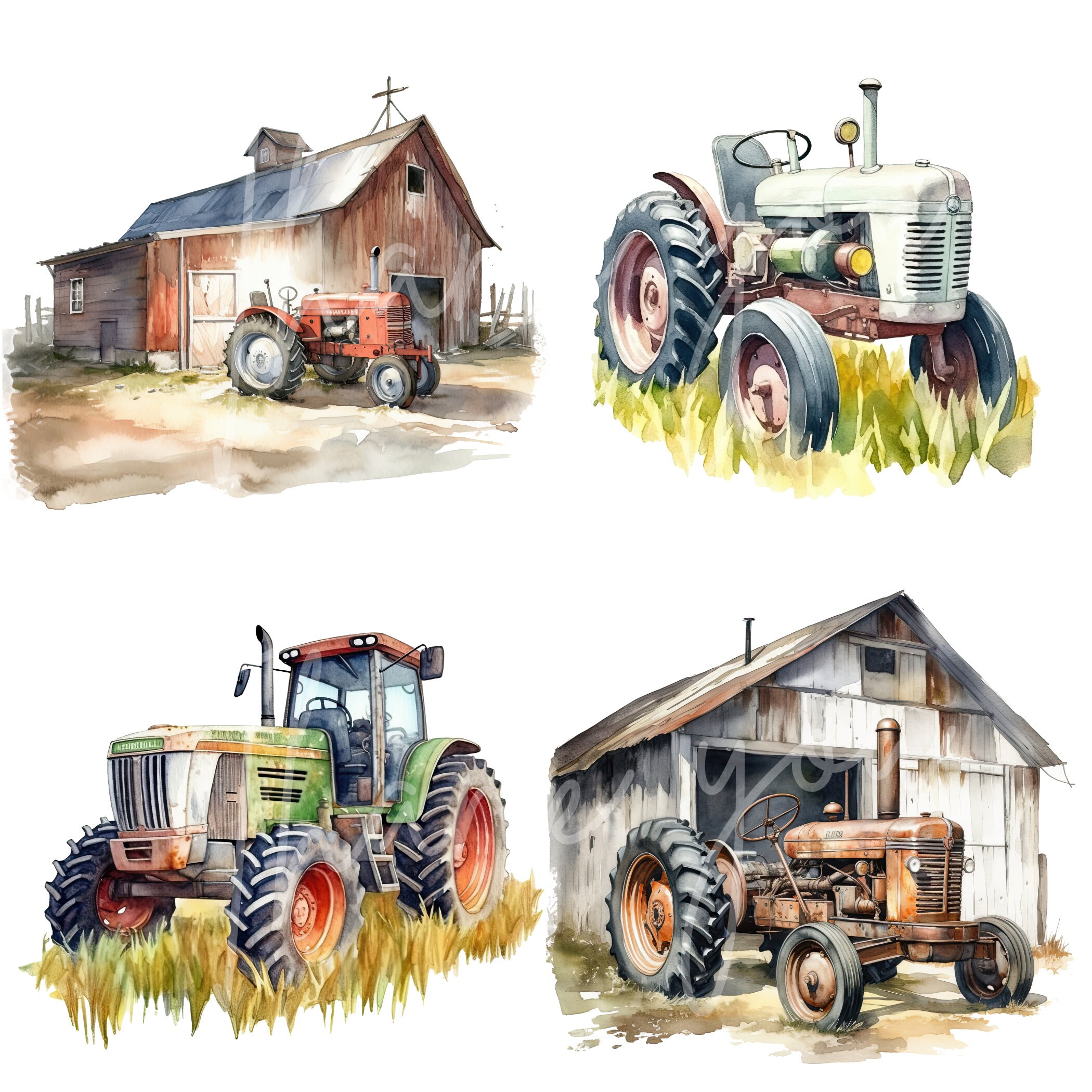 Watercolor Tractor Clipart Bundle Tractor Illustration High Quality PNG ...