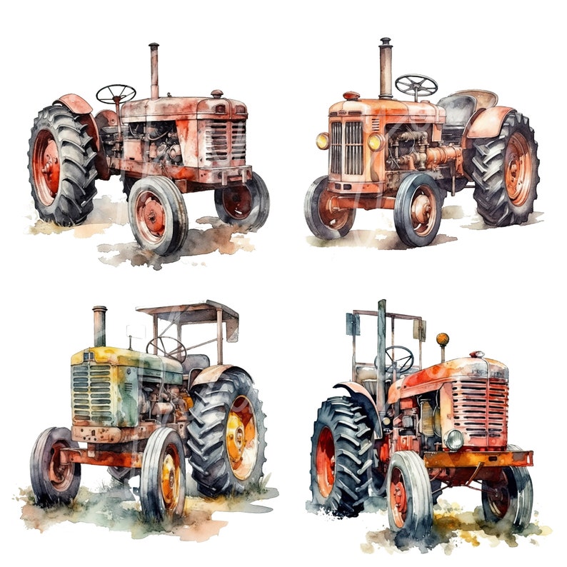 Watercolor Tractor Clipart Bundle Tractor Illustration High Quality PNG ...