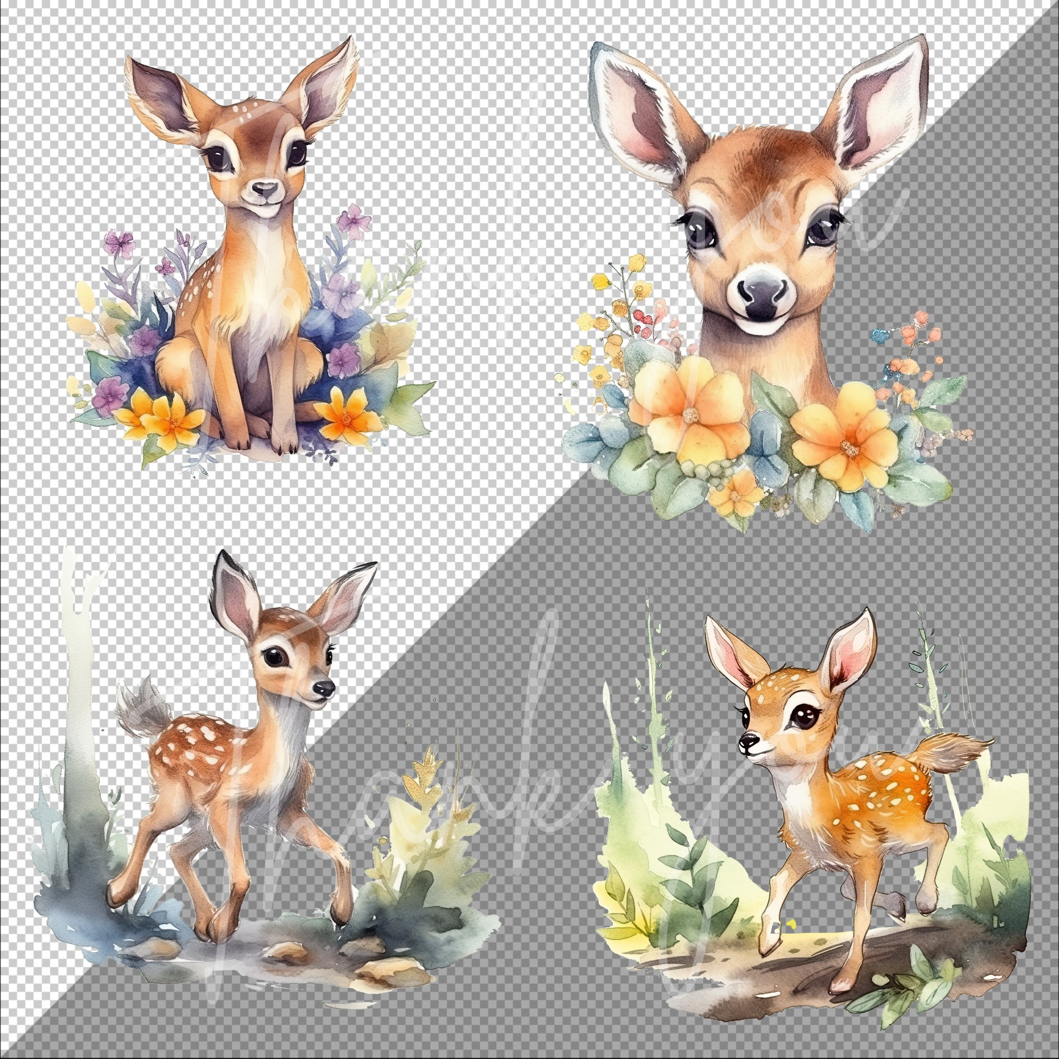 Watercolor Baby Deer Clipart Bundle Digital Download, 14 High Quality ...