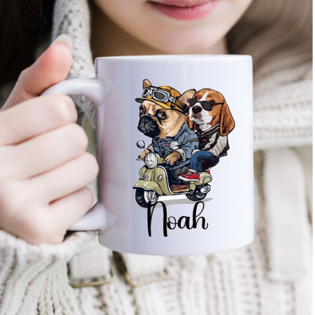 Personalized Dog Mug, Custom Dog Coffee Cup, Dog Motorcycle Mug, Dog ...