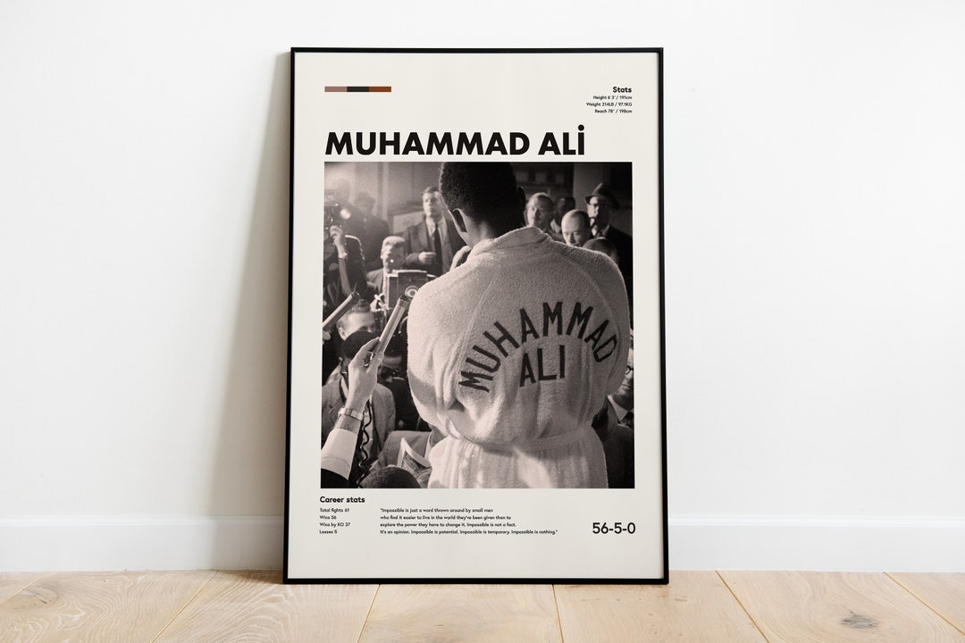 Muhammad Ali Modern Poster Wood Frame, Minimalism Boxing Wall Art, Gym ...
