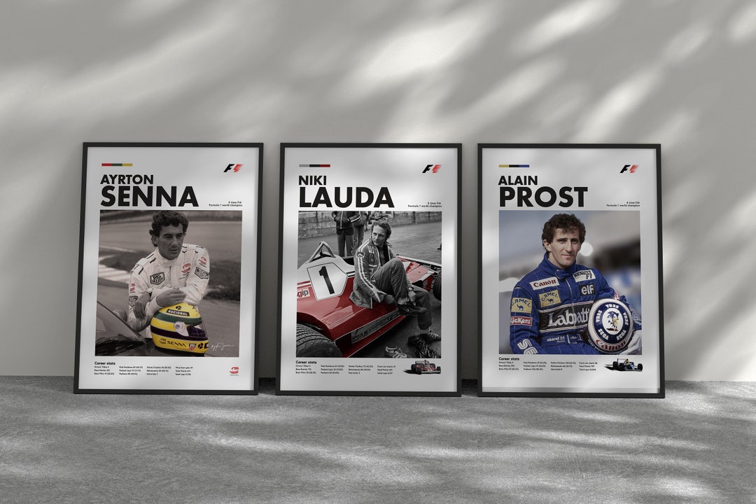 Formula 1 Legends, Ayrton Senna, Niki Lauda, Alain Prost, Modern Poster ...
