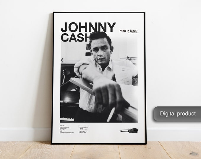 Johnny Cash Poster, Modern Design Living Room Art, Helvetica, Country ...