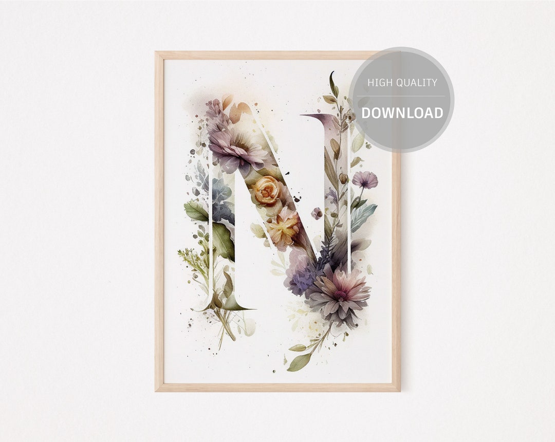Flower Letter N, Flower Monogram Art, Initial Flower Print, Flower ...