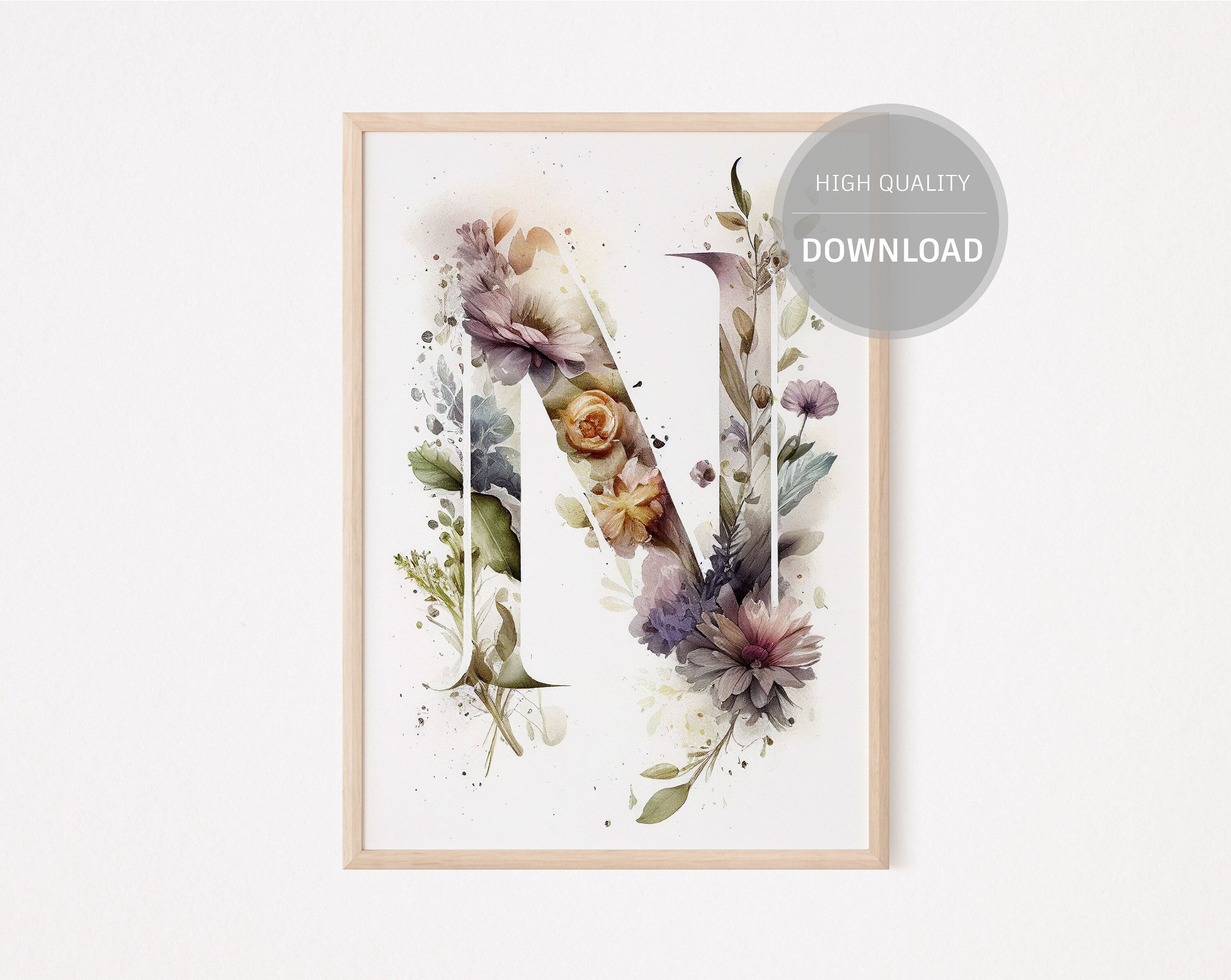 Flower Letter N, Flower Monogram Art, Initial Flower Print, Flower ...