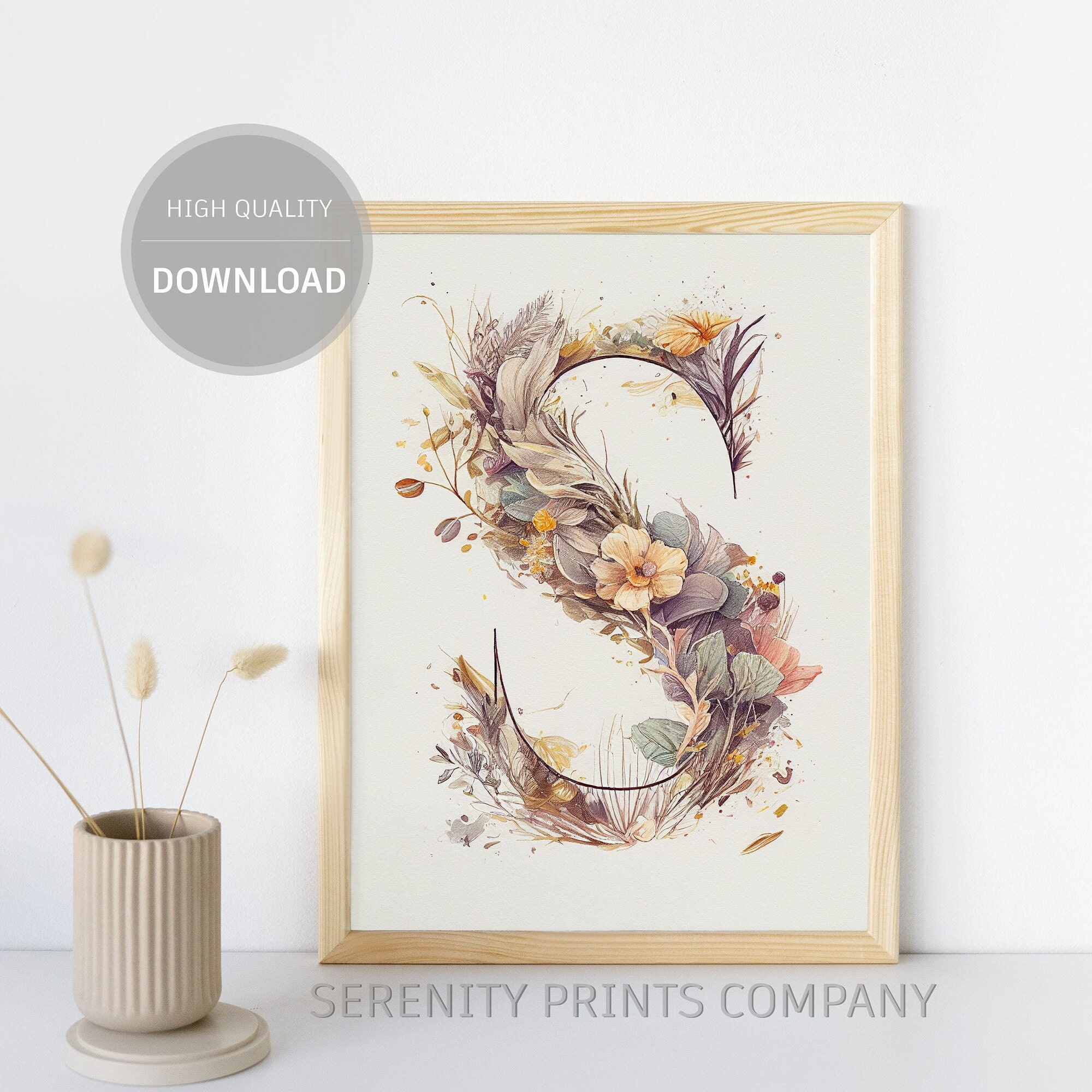 Flower Letter S, Flower Monogram Art, Initial Flower Print, Flower ...
