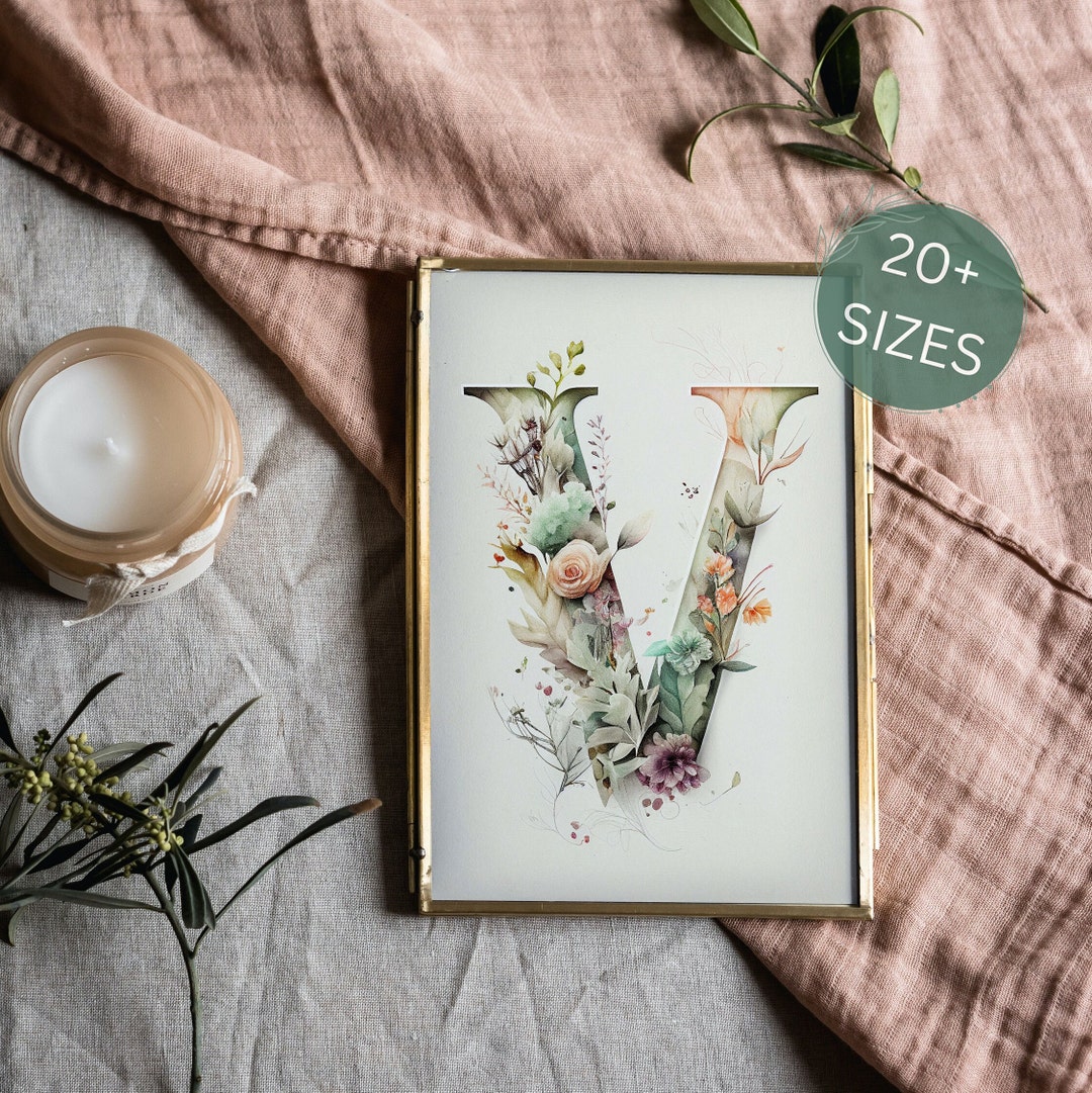 Flower Letter V, Flower Monogram Art, Initial Flower Print, Flower ...