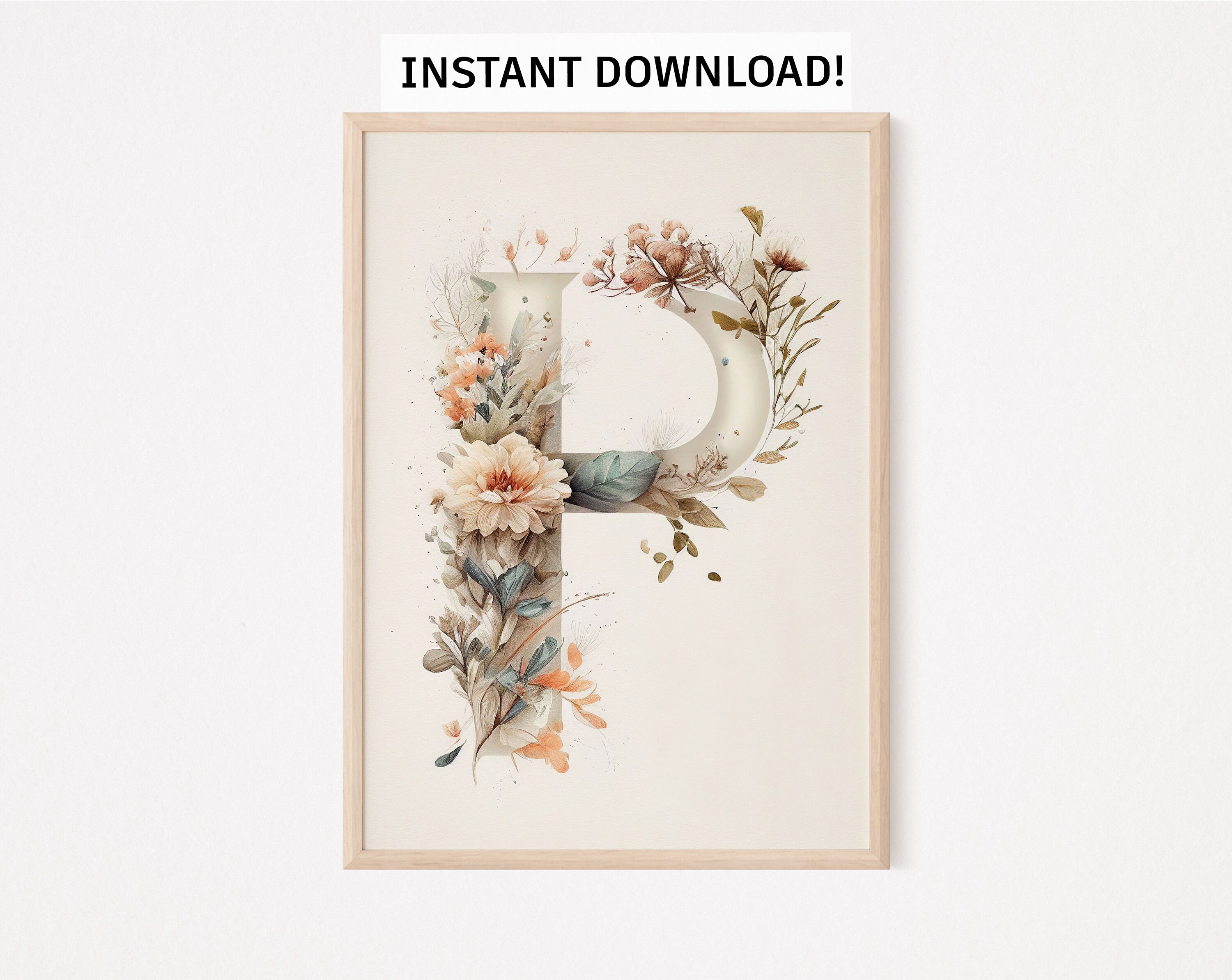 Flower Letter P, Monogram Art Print, Initial Flower Print, Flower ...