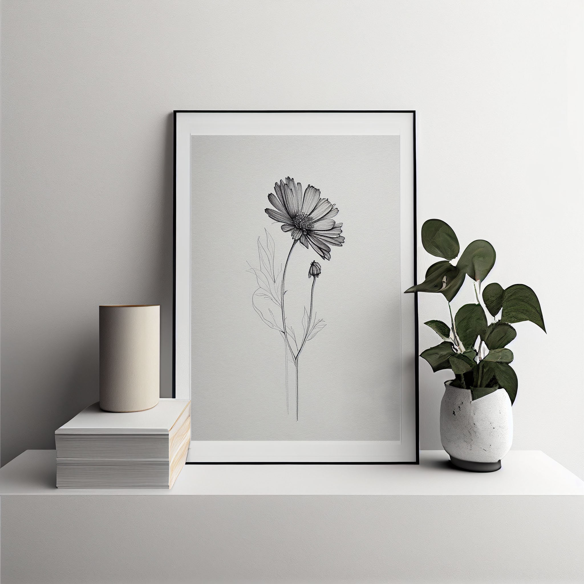 Flower Sketch, Daisy Drawing, Flower Art Download, Art Print Download ...