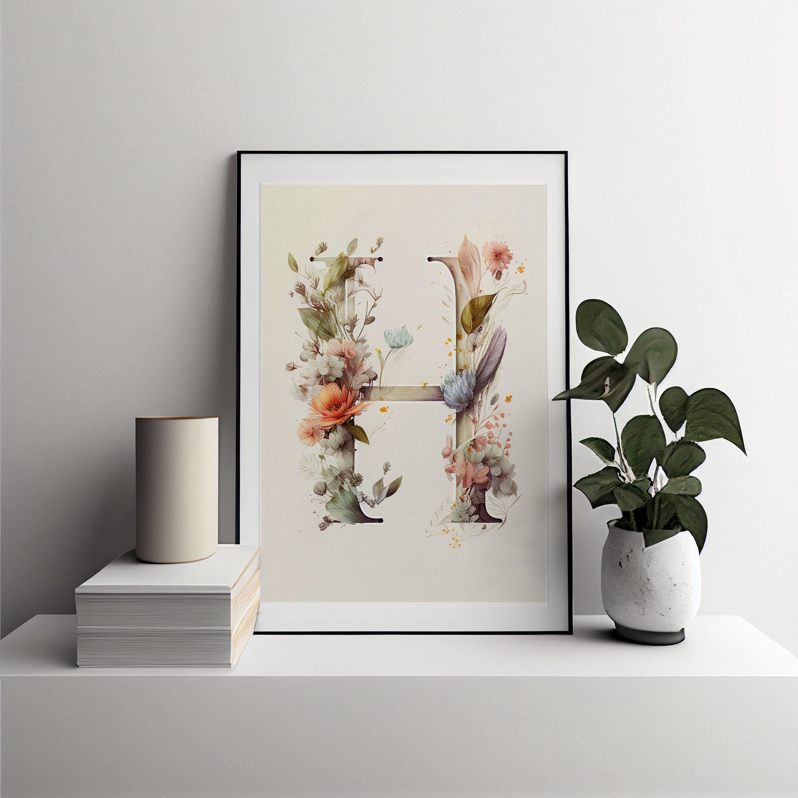 Flower Letter H, Flower Monogram Art, Initial Flower Print, Baby ...