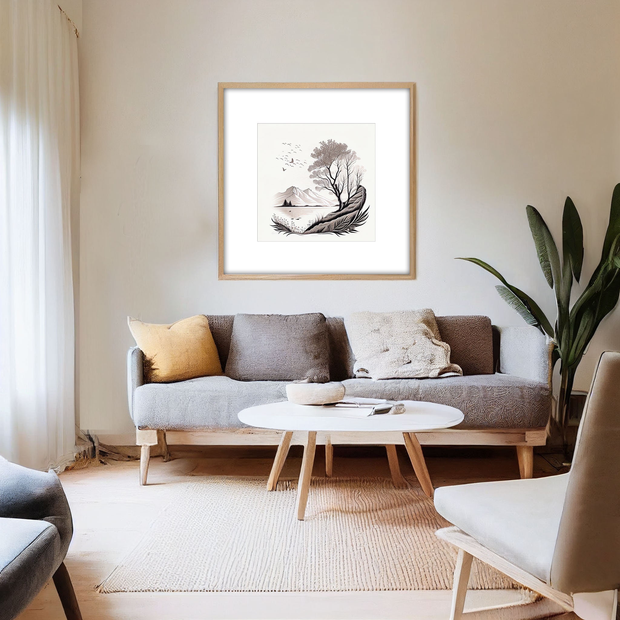 Minimalist Landscape Sketch Art Print Download, Nature Art Download ...