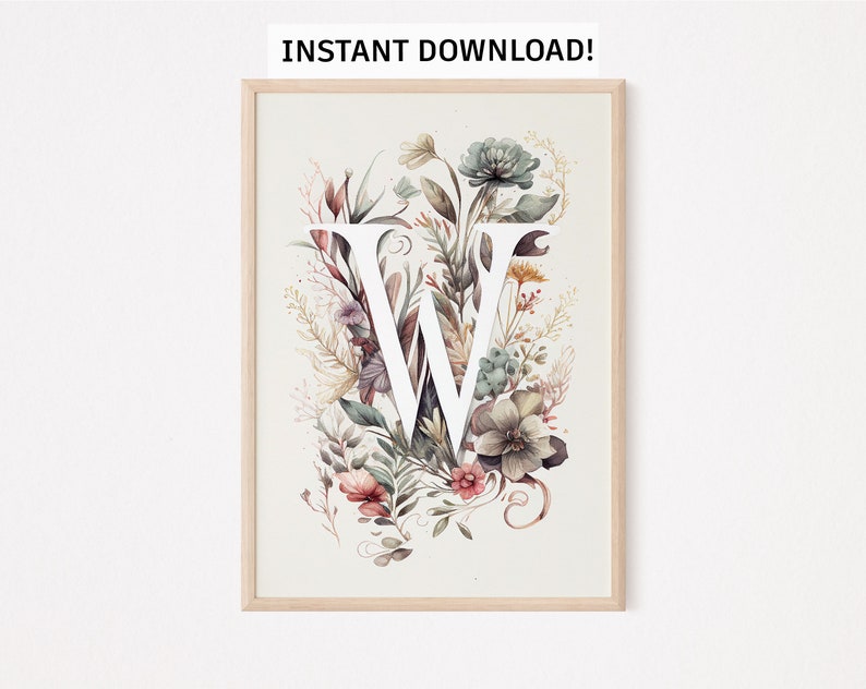 Flower Letter W, Flower Monogram Art, Initial Flower Print, Flower ...