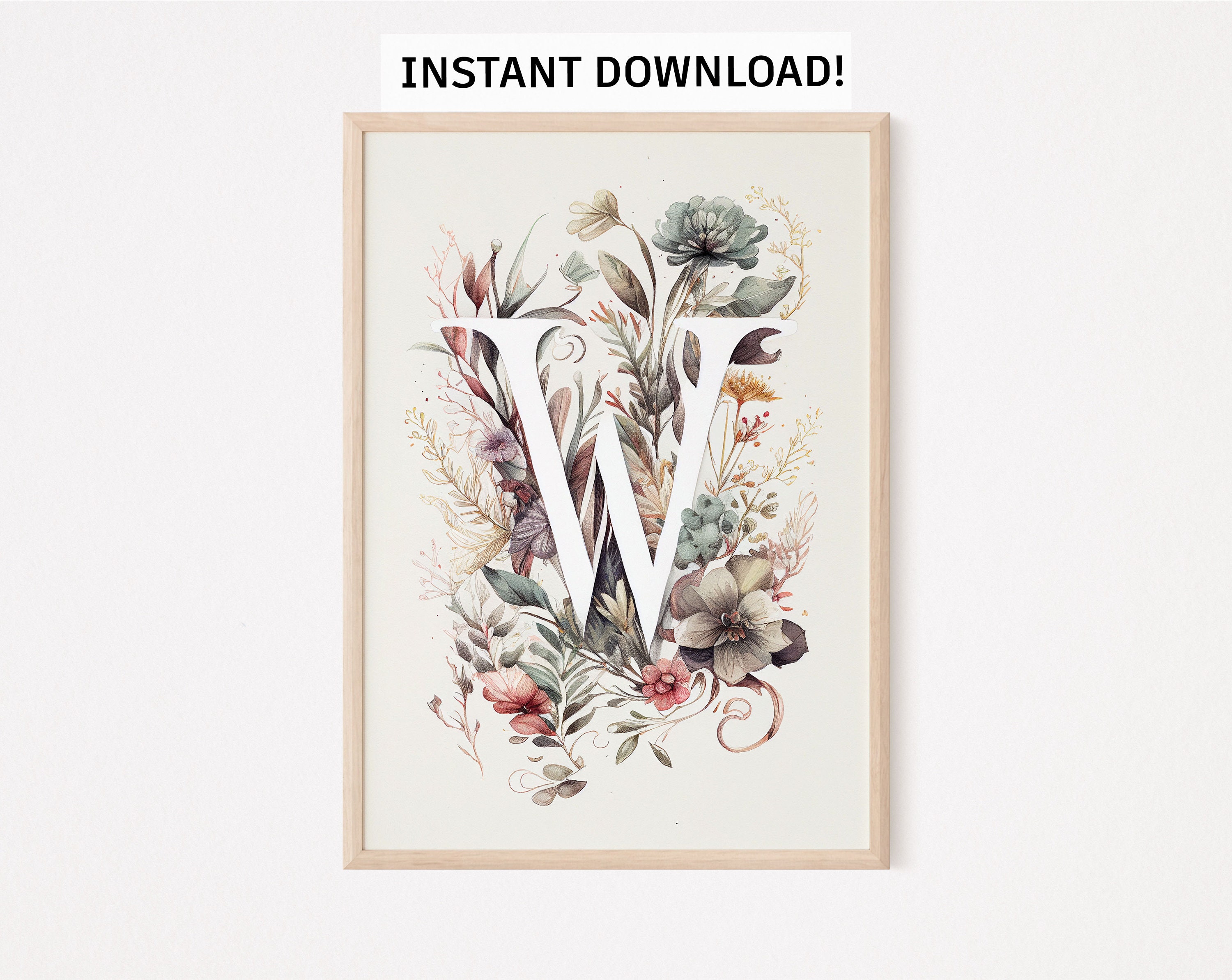 Flower Letter W, Flower Monogram Art, Initial Flower Print, Flower ...