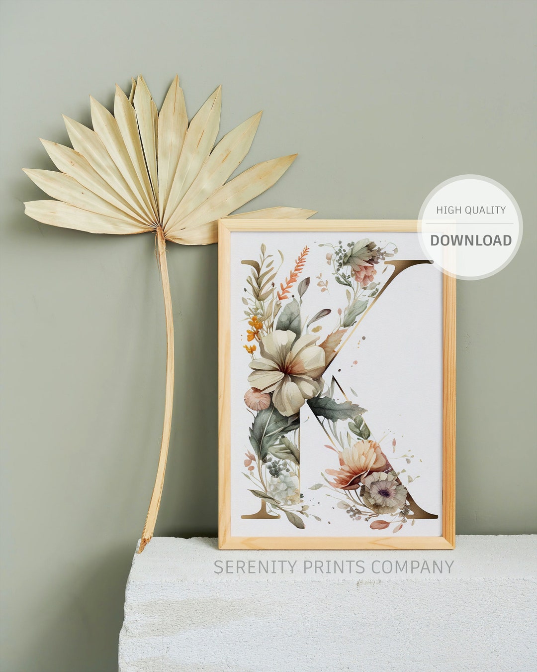 Flower Letter Art, Flower Initial Decor Art, Monogram K Art, Flower ...