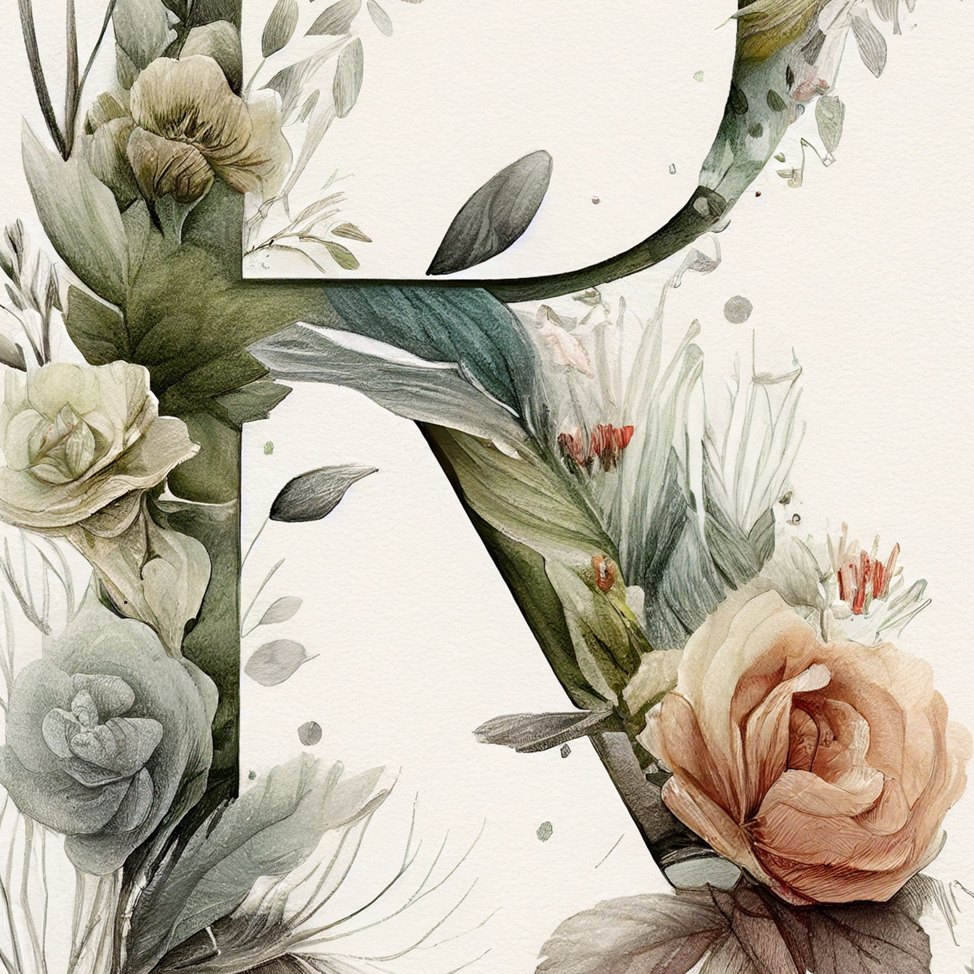 Flower Letter R, Flower Monogram Art, Initial Flower Print, Flower ...