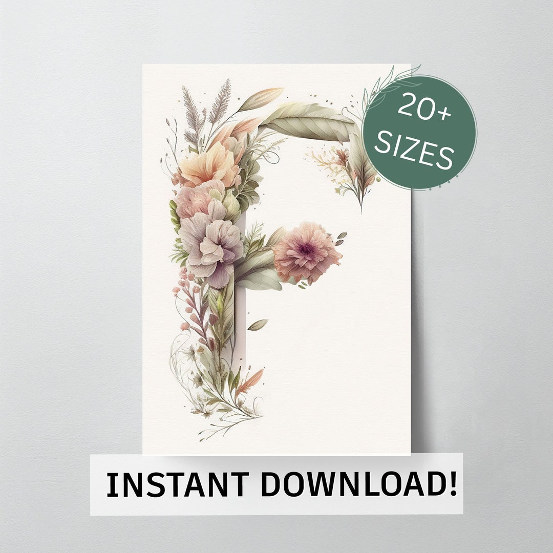Flower Letter F, Monogram F Art, Monogram Flowers, Initial Flower Print ...