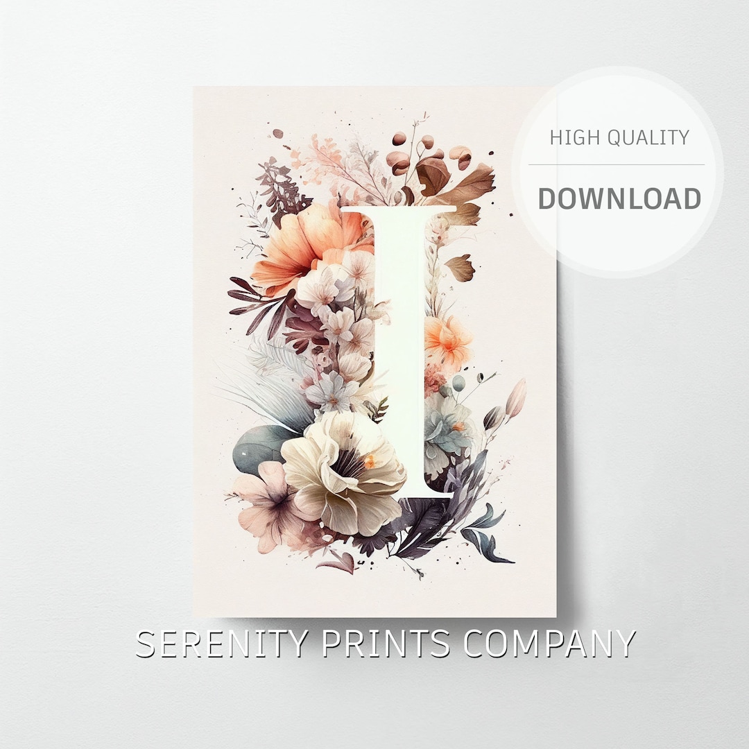 Flower Letter I, Flower Monogram Art, Initial Flower Print, Flower ...