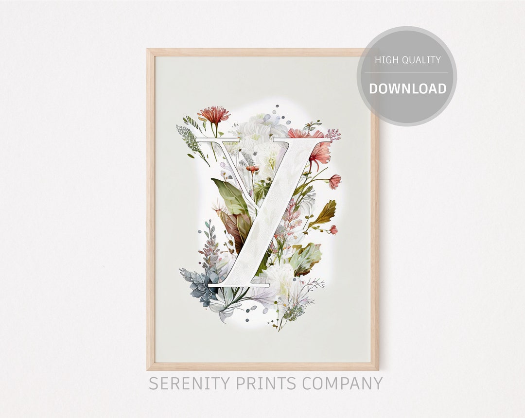 Flower Letter Y, Flower Monogram Art Y, Initial Flower Print, Flower ...