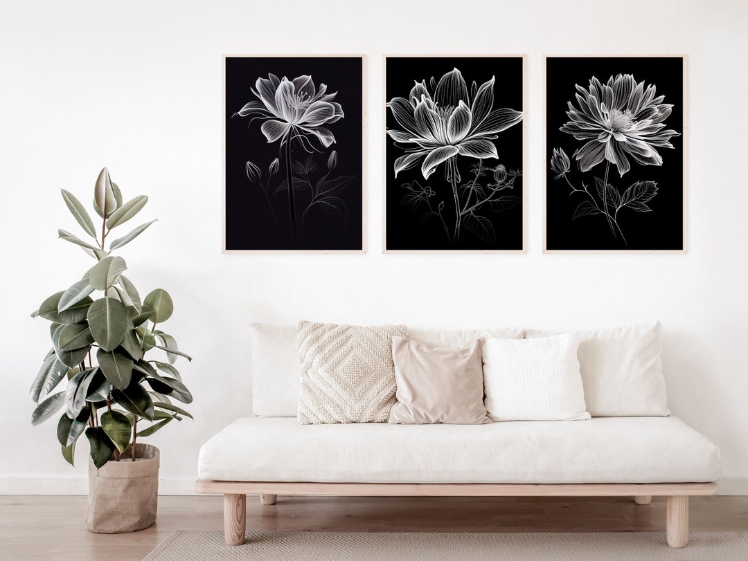 3 Print Flower Bundle Tryptic, Dark Academia Flowers, Fineline ...