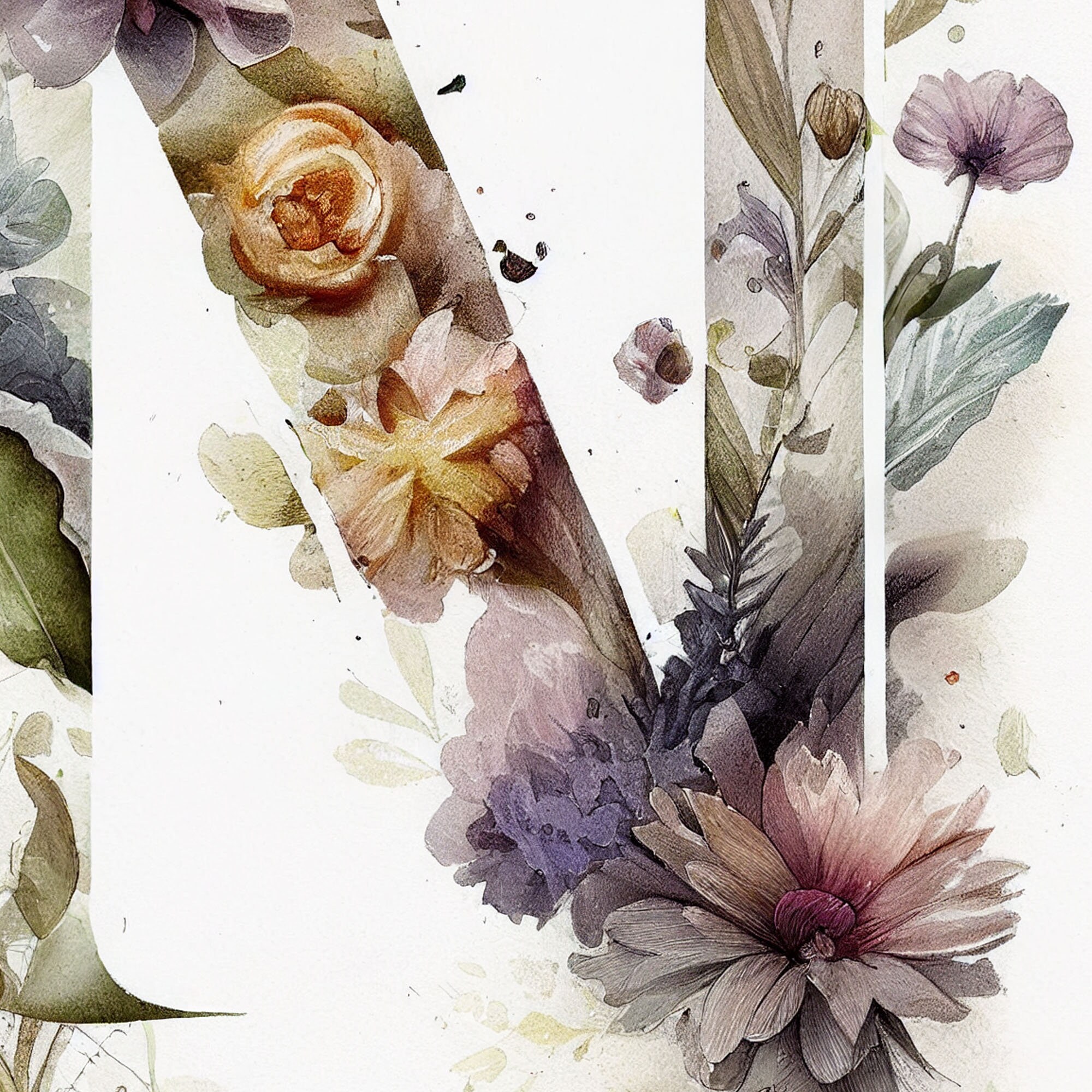 Flower Letter N, Flower Monogram Art, Initial Flower Print, Flower ...