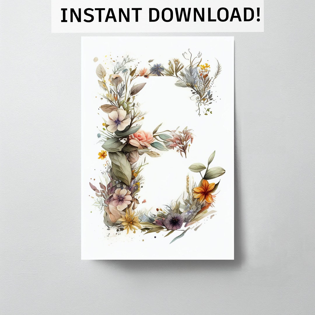 Flower Initial E, Instant Download, Flower Monogram E Art, Monogram ...
