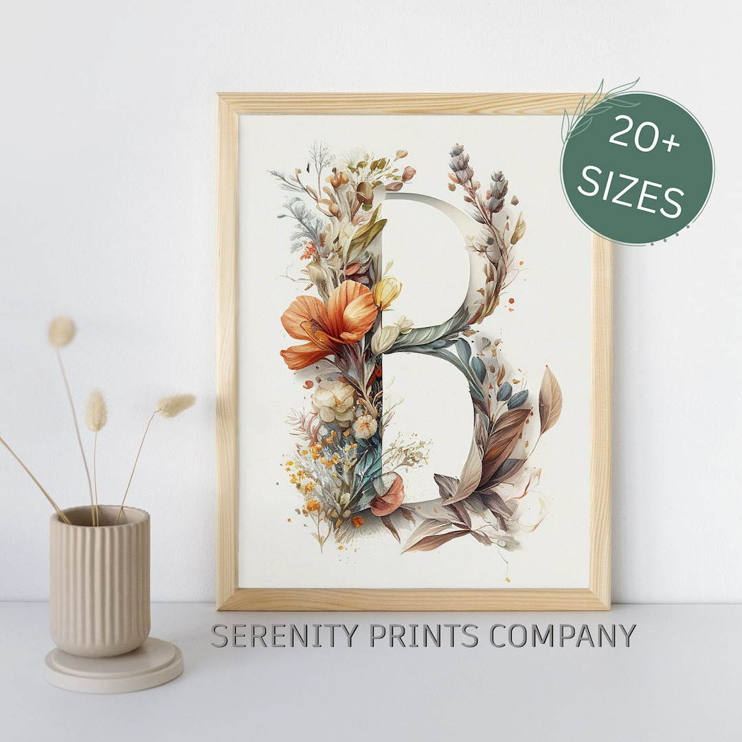 Flower Letter B, Flower Monogram Art, Initial Flower Print, Flower ...