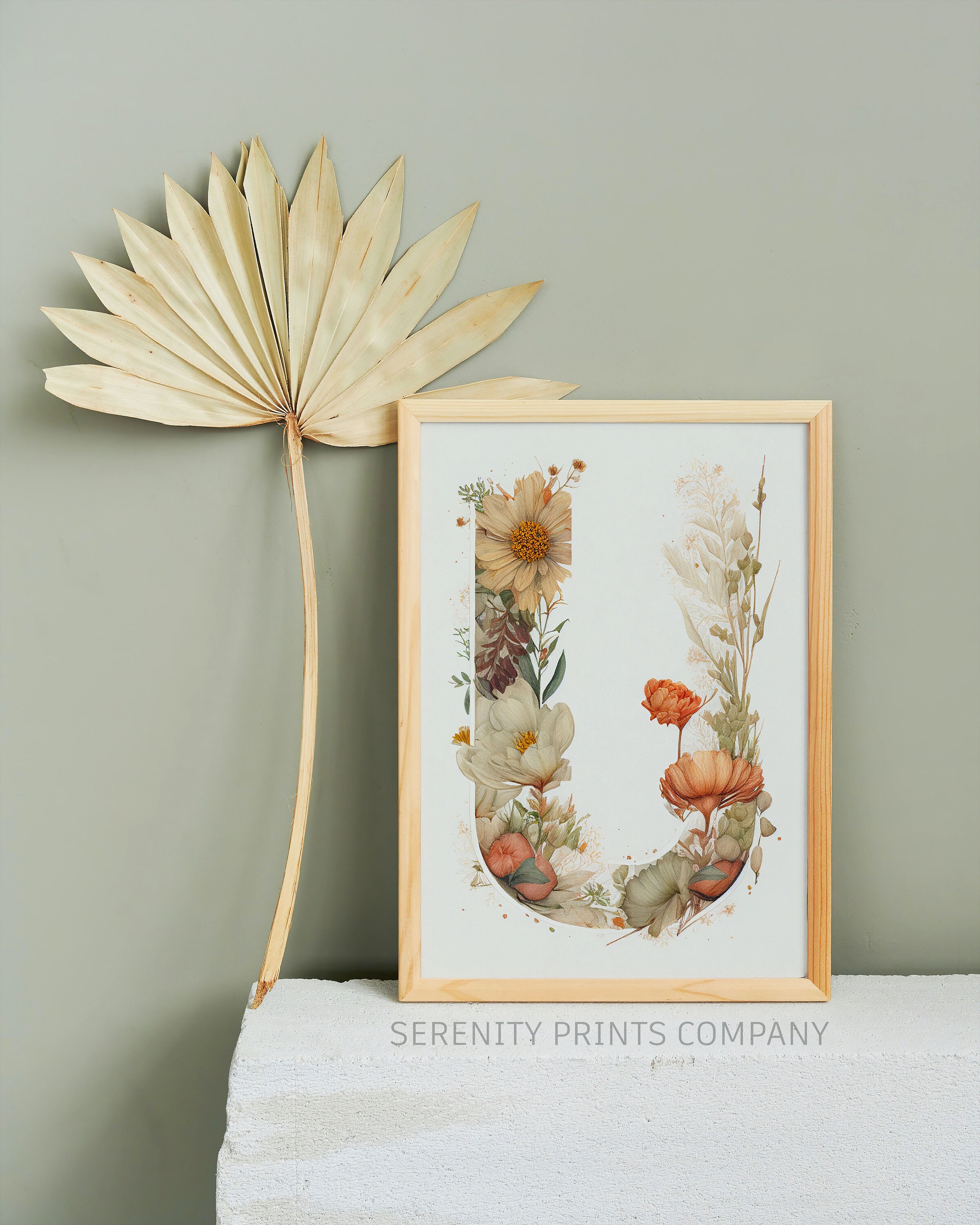 Flower Letter U, Flower Monogram Art, Initial Flower Print, Flower ...