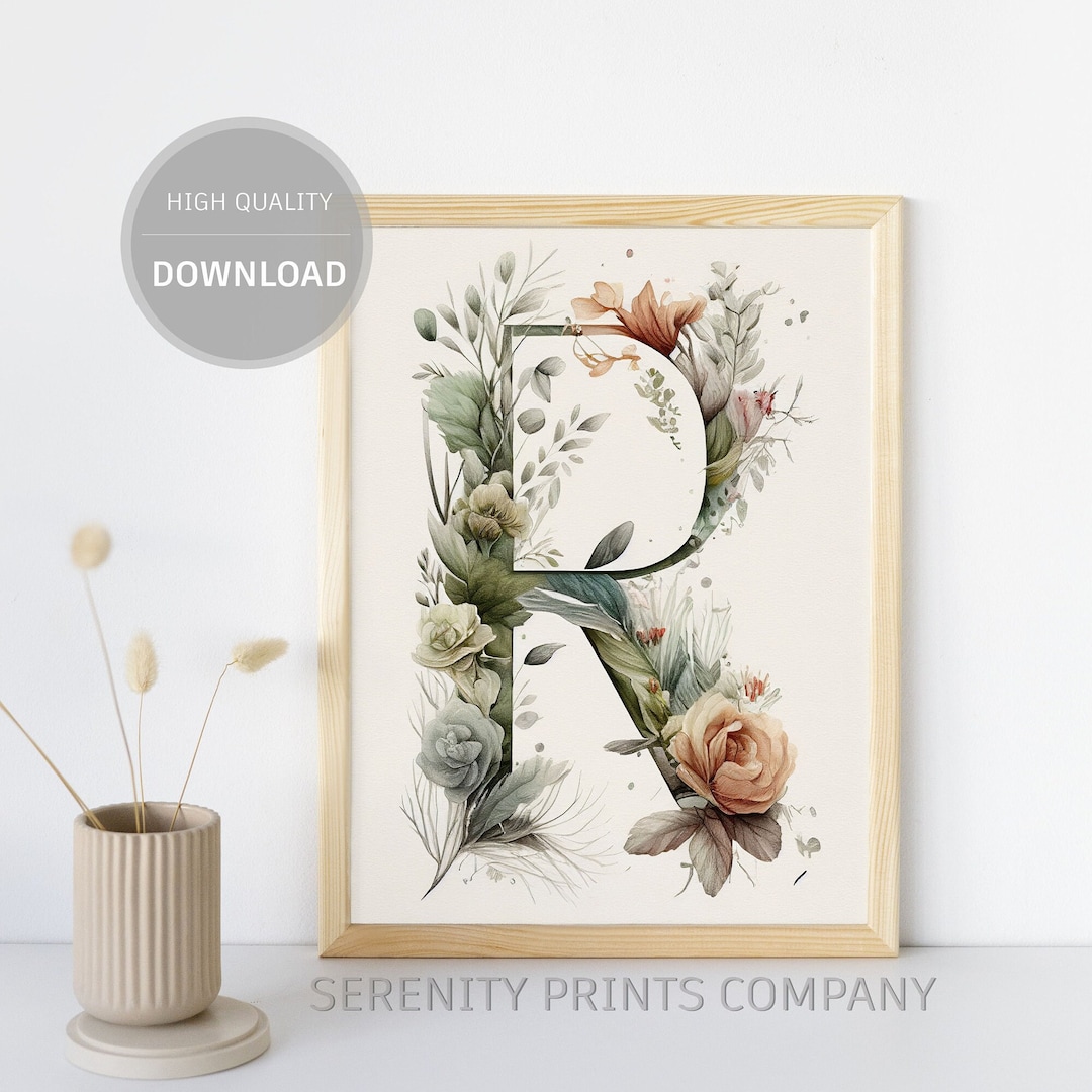 Flower Letter R, Flower Monogram Art, Initial Flower Print, Flower ...