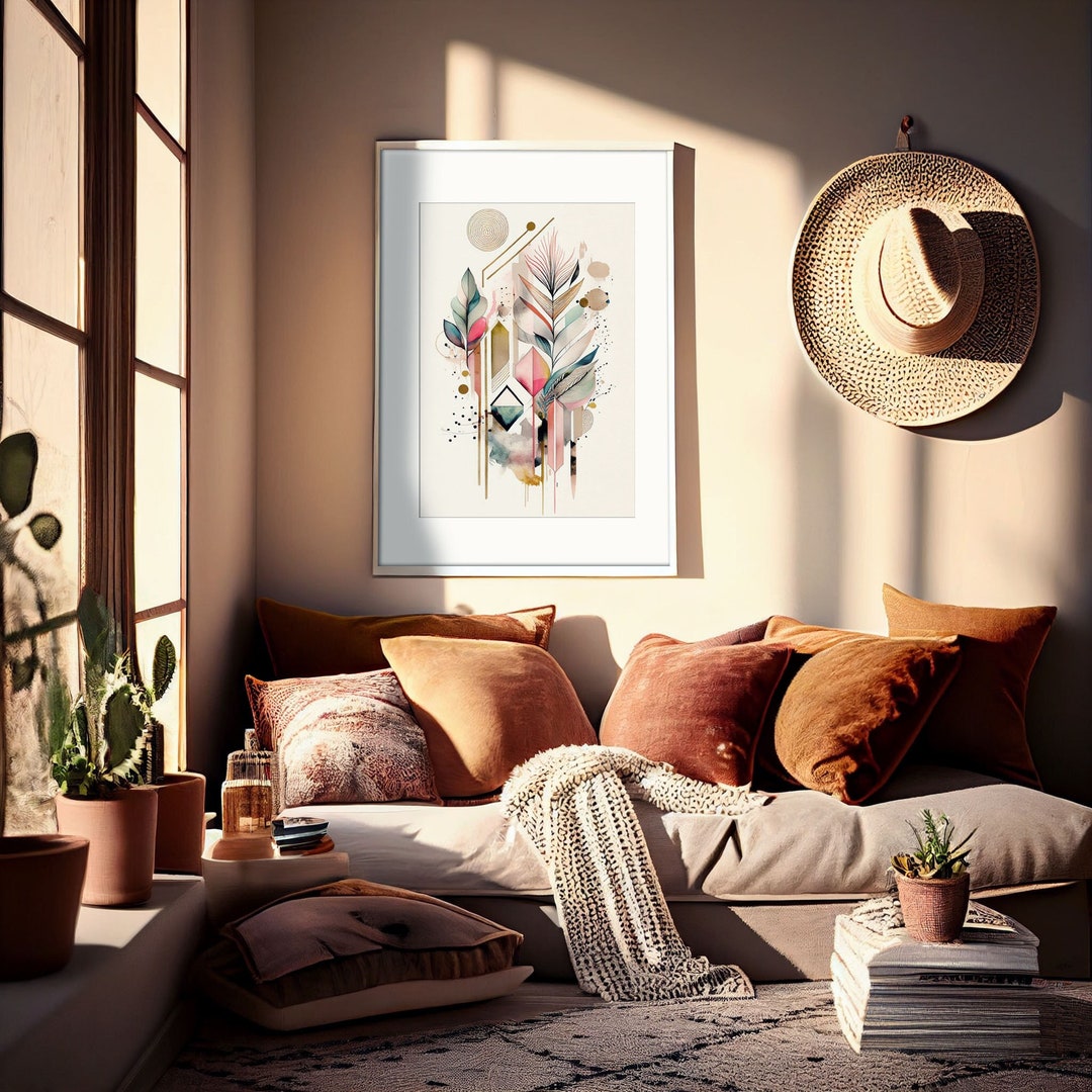 Boho Modern Feather, Bohomodern Wall Print, Mid Century Modern ...