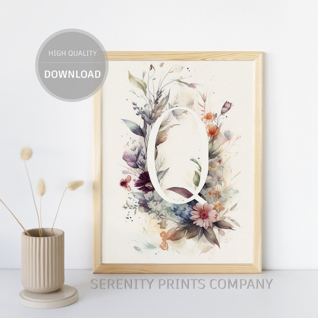 Flower Letter Q, Flower Monogram Art, Initial Flower Print, Flower ...
