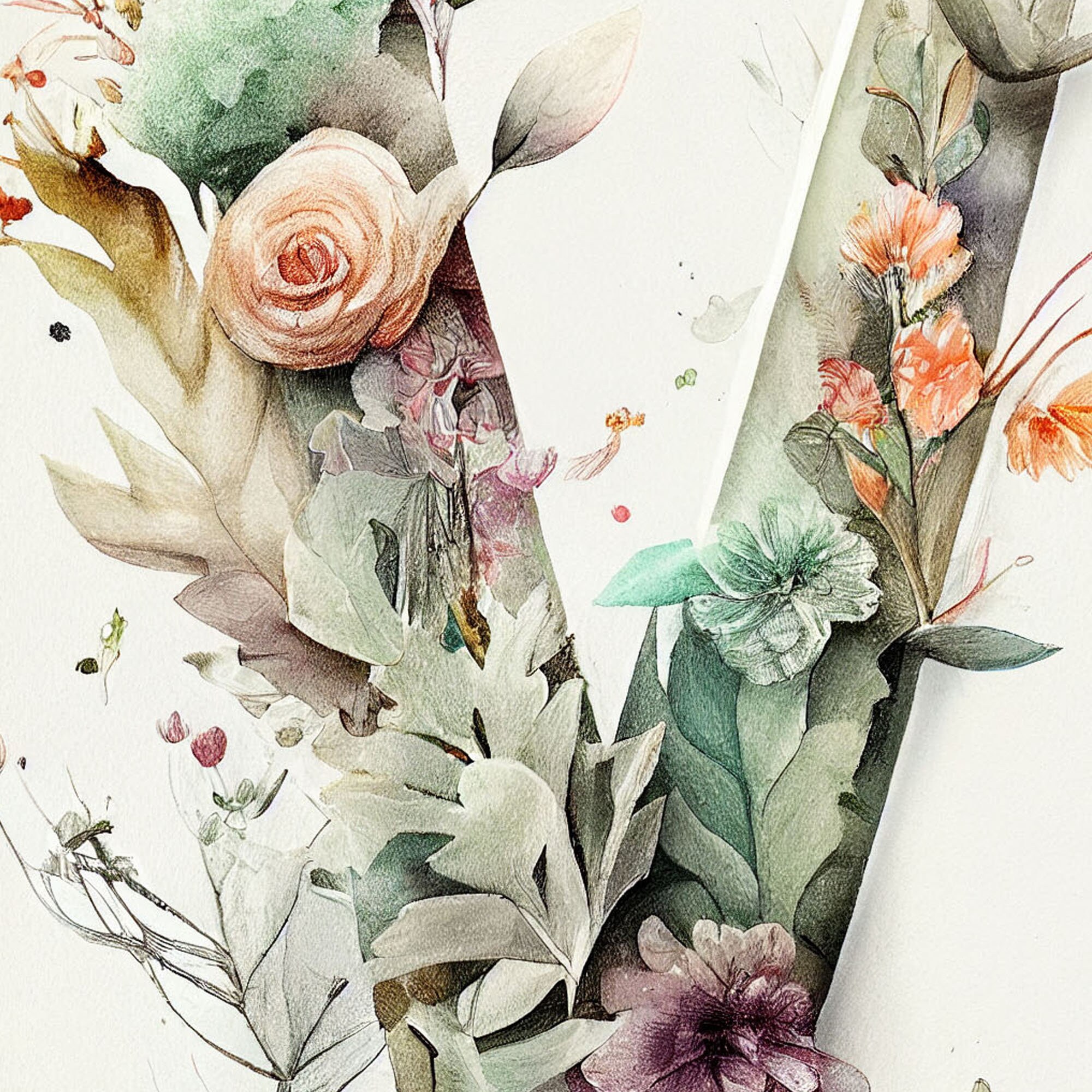Flower Letter V, Flower Monogram Art, Initial Flower Print, Flower ...