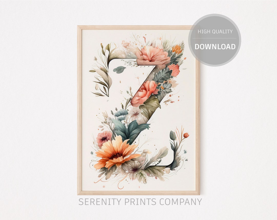 Flower Letter Z, Flower Monogram Art Z, Initial Flower Print, Flower ...