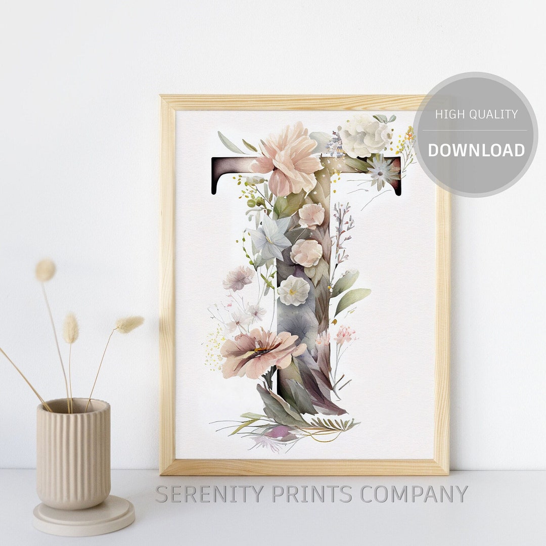 Flower Letter T, Instant Download, Flower Monogram T Art, Monogram ...