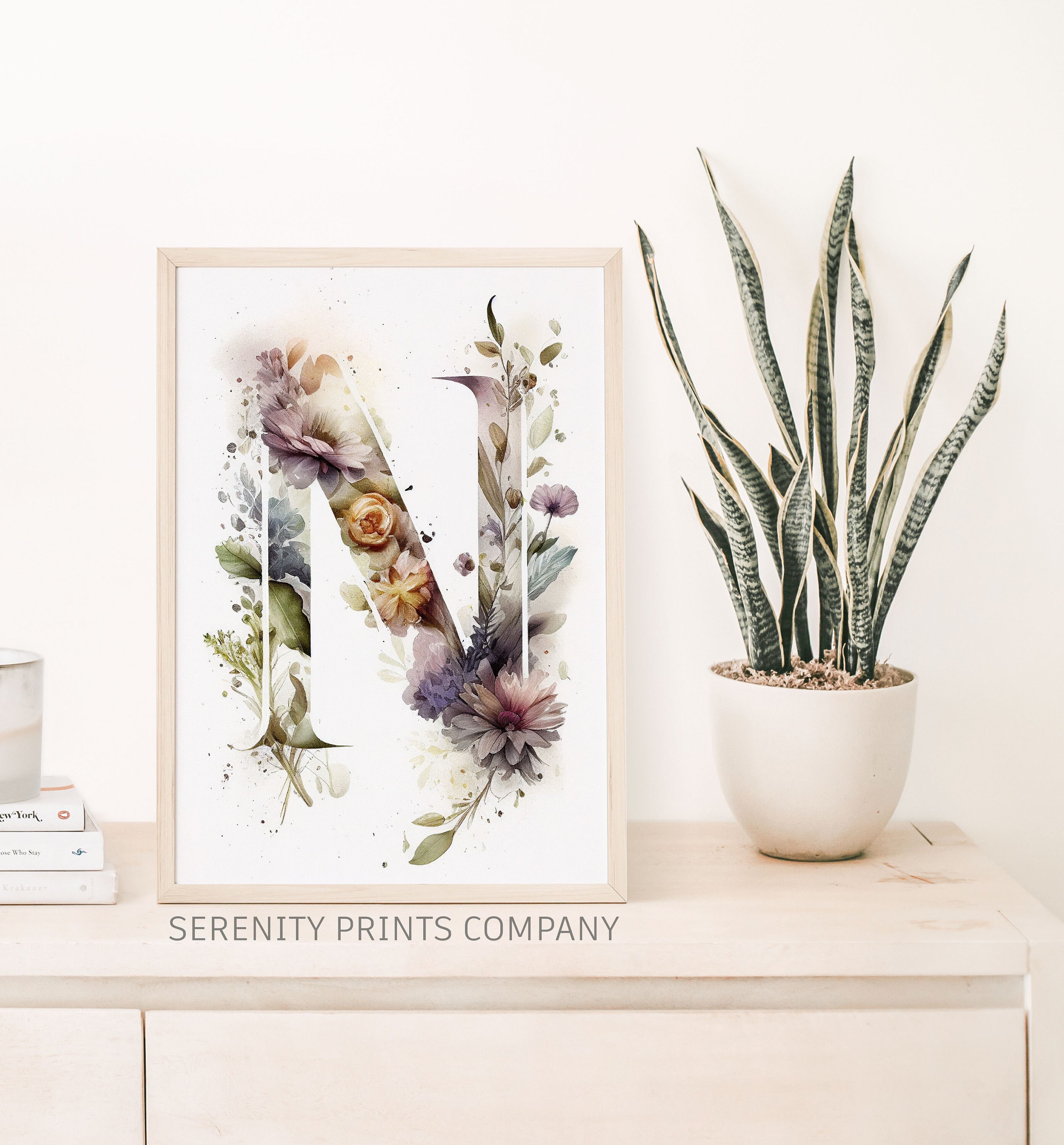 Flower Letter N, Flower Monogram Art, Initial Flower Print, Flower ...