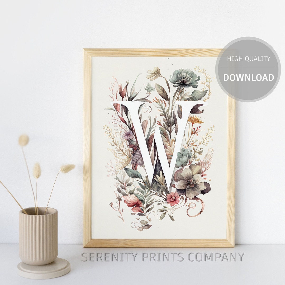 Flower Letter W, Flower Monogram Art, Initial Flower Print, Flower ...