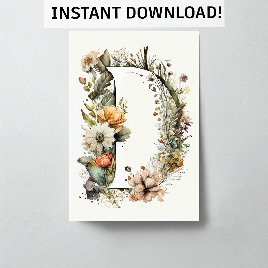 Flower Initial D, Instant Download, Flower Monogram D Art, Monogram ...