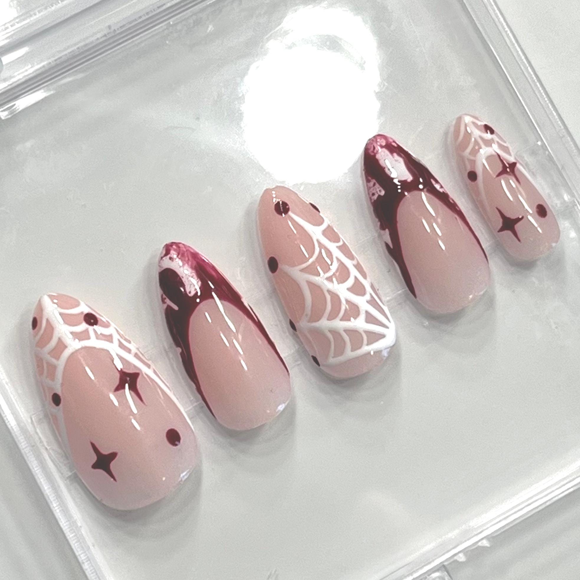 Trendy Y2K Bloody Halloween Spider Web French Tip Press on Nails - Etsy