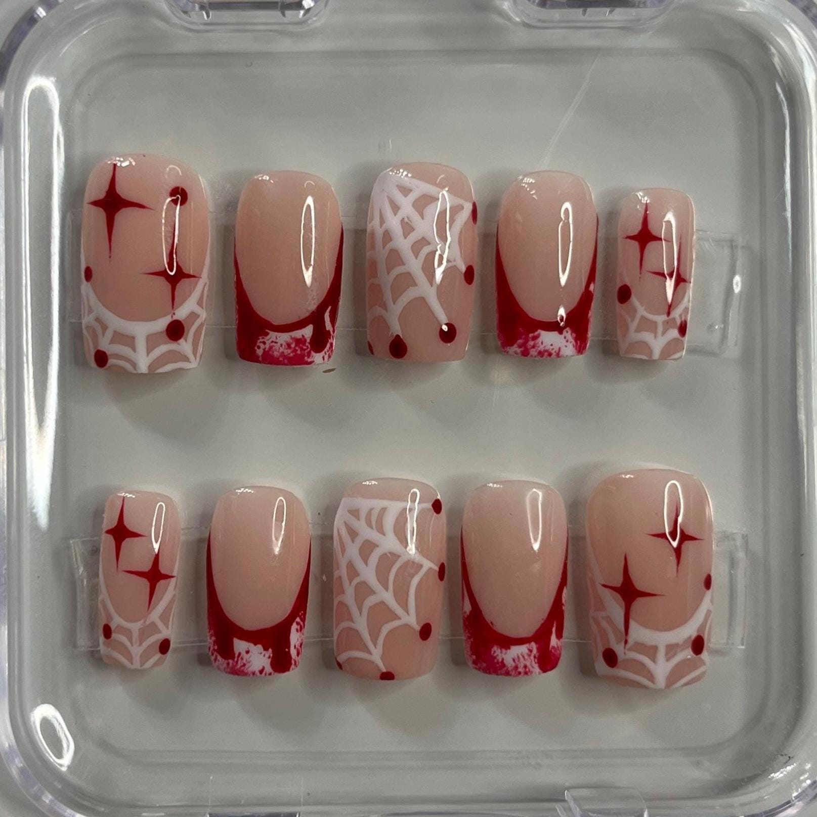 Trendy Y2K Bloody Halloween Spider Web French Tip Press on Nails - Etsy