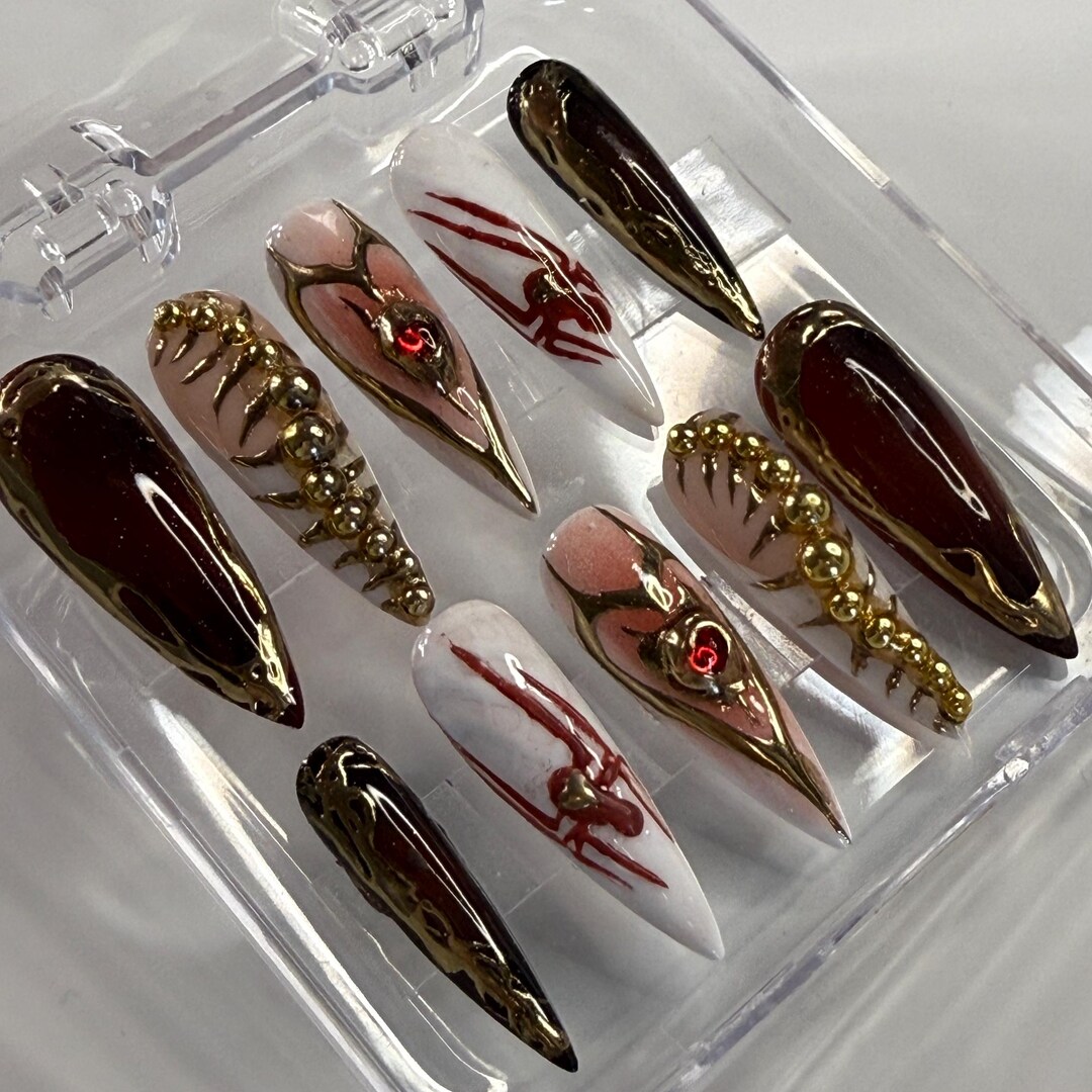 Gothic Cyberpunk Spider Centipede Handmade Press-on Nails in Black ...