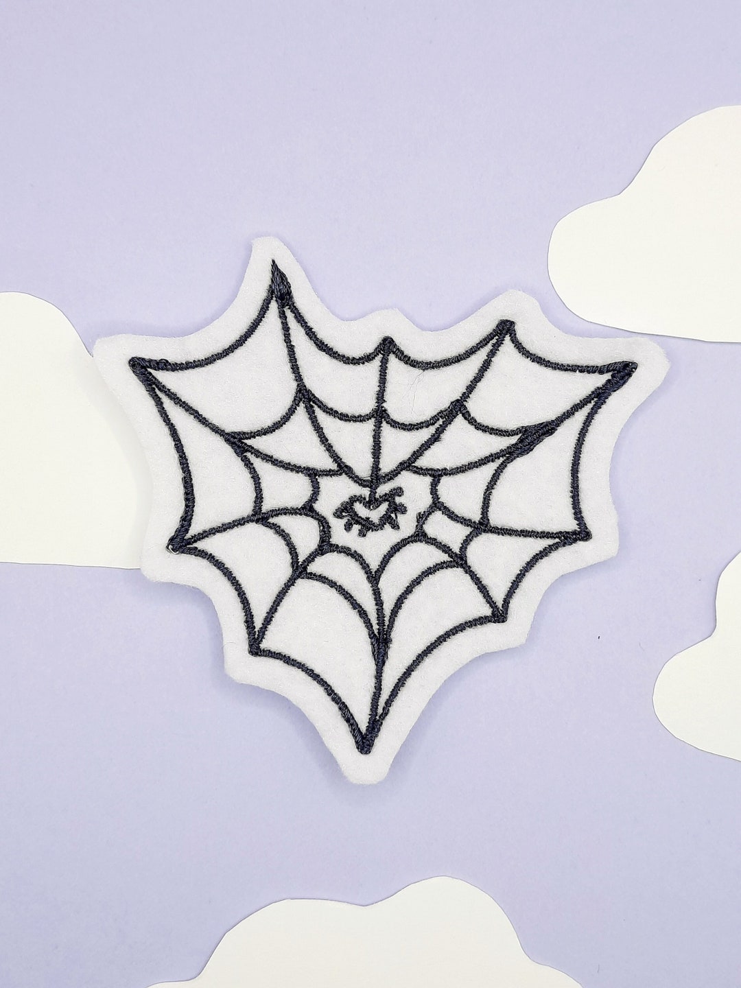 Black Heart Spider Web Iron-on Embroidery Patch - White Felt - Clothing ...