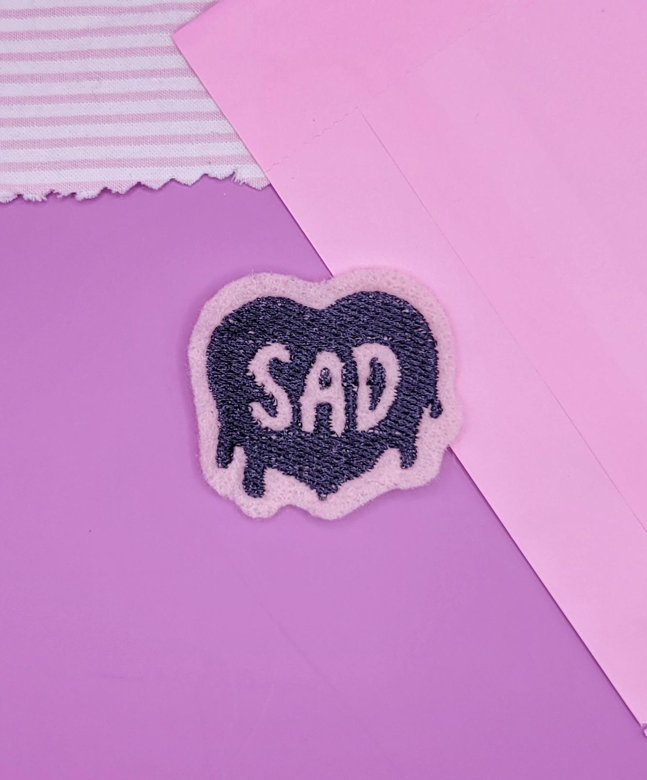 Mini Dripping 'SAD' Heart Iron-on Embroidery Patch - Pink or Black ...