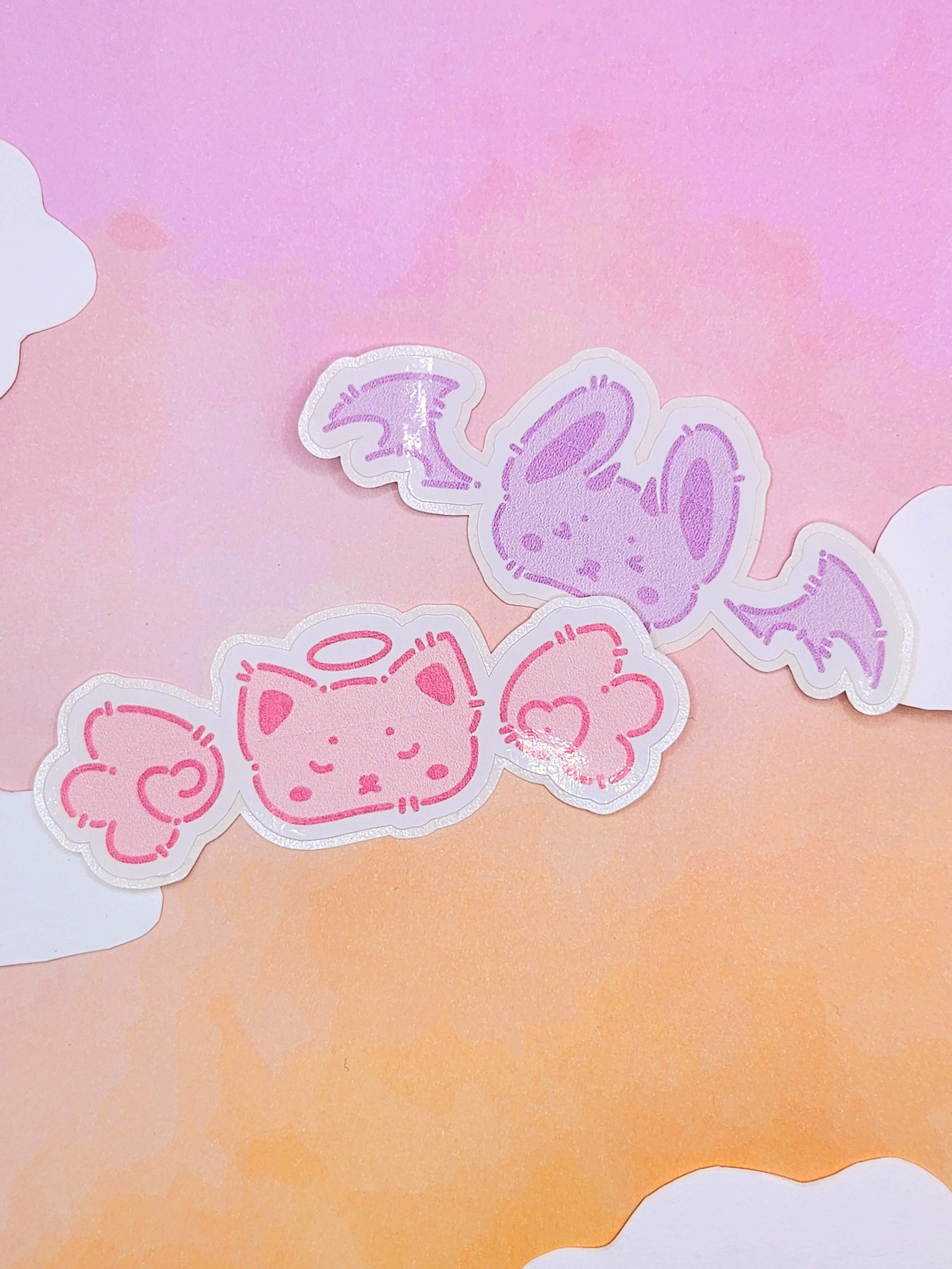 Angel Cat and Devil Bunny Sticker Set Pastel Kawaii Adhesive Sticker ...
