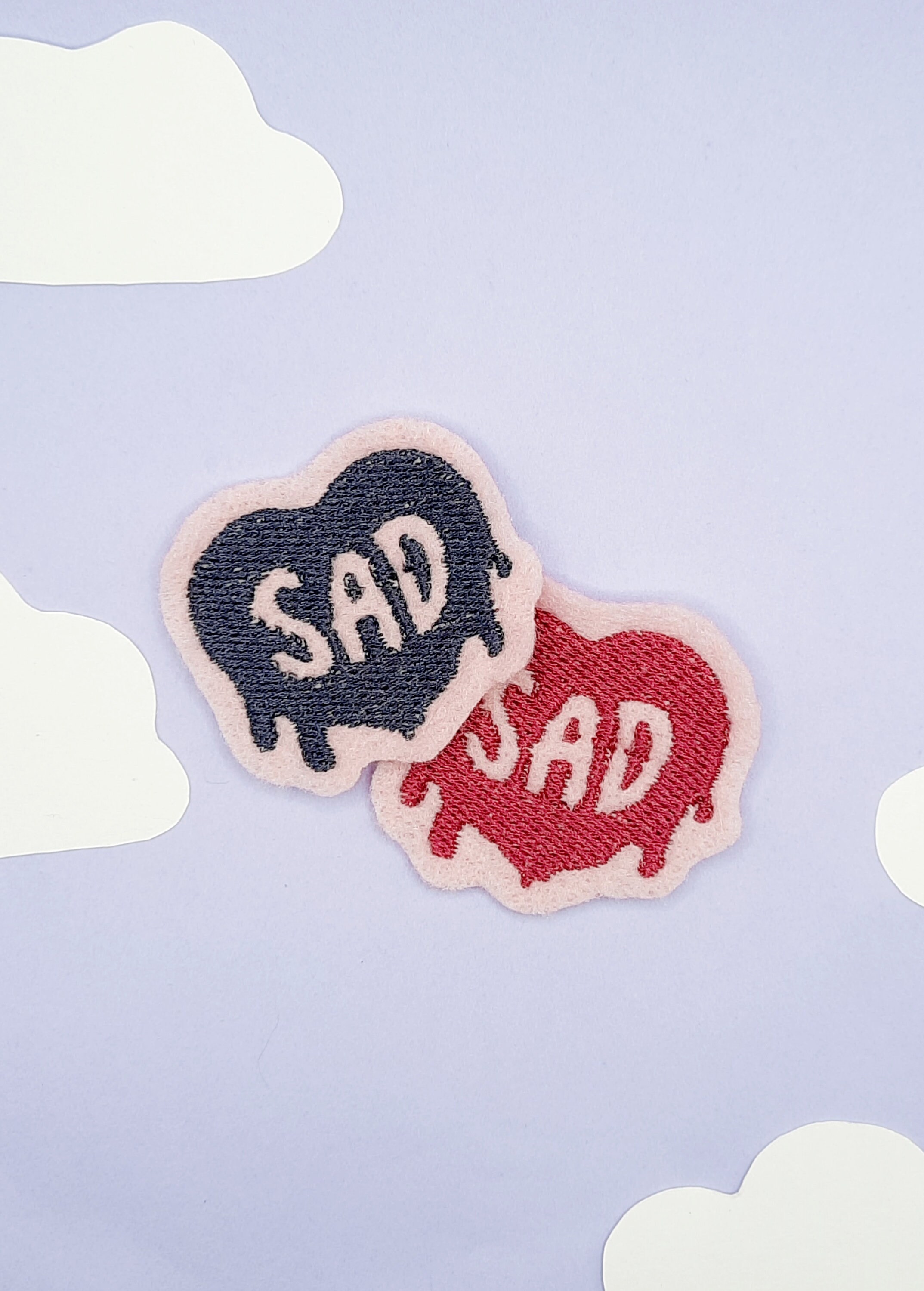 Mini Dripping 'SAD' Heart Iron-on Embroidery Patch - Pink or Black ...