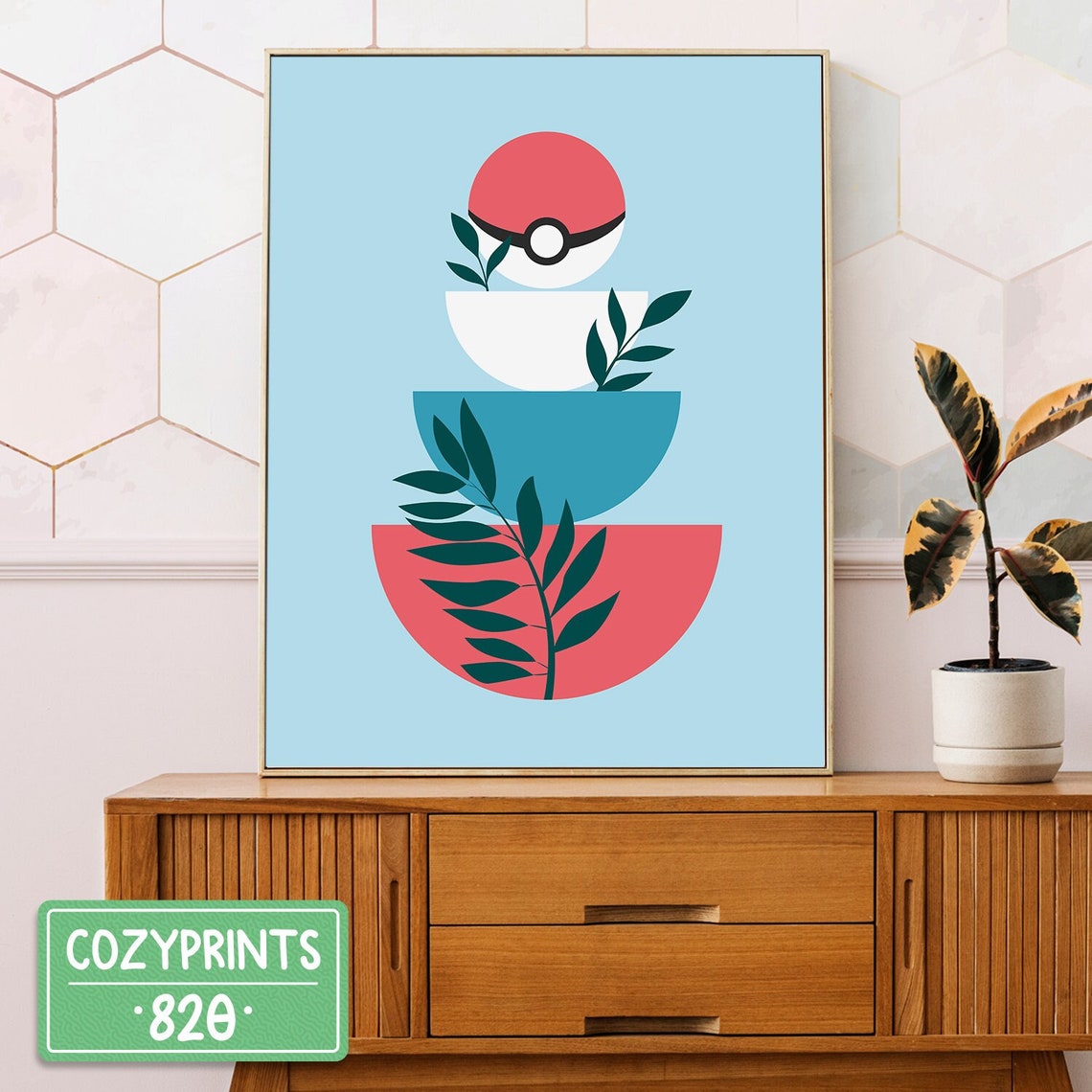 Pokeball Floral Wall Art Printable Poke Ball Poster Blue Minimalist ...