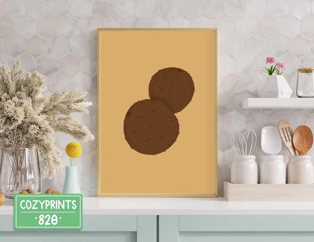 Coconut Art Print | Printable Kitchen Fruit Brown Wall Art | Simple ...